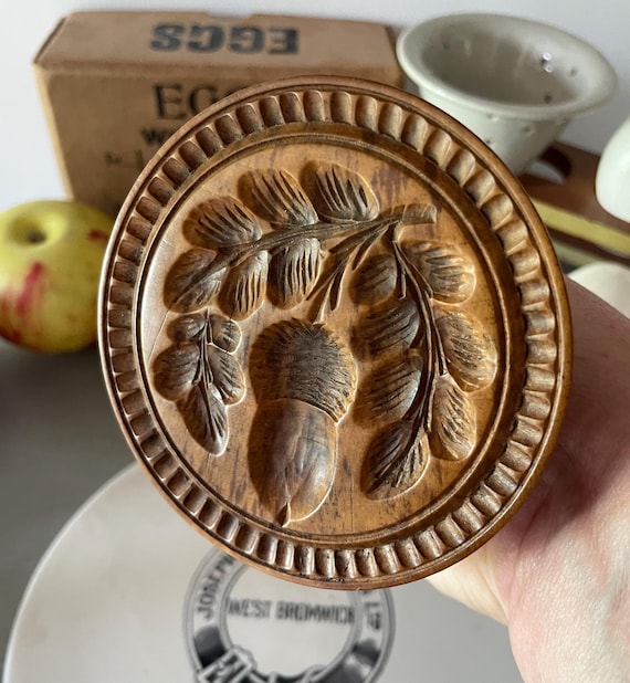 Large Antique Treen Dairy Butter Stamp Wooden Butter Mould Shortbread Biscuit Mould Acorn Etsy UK