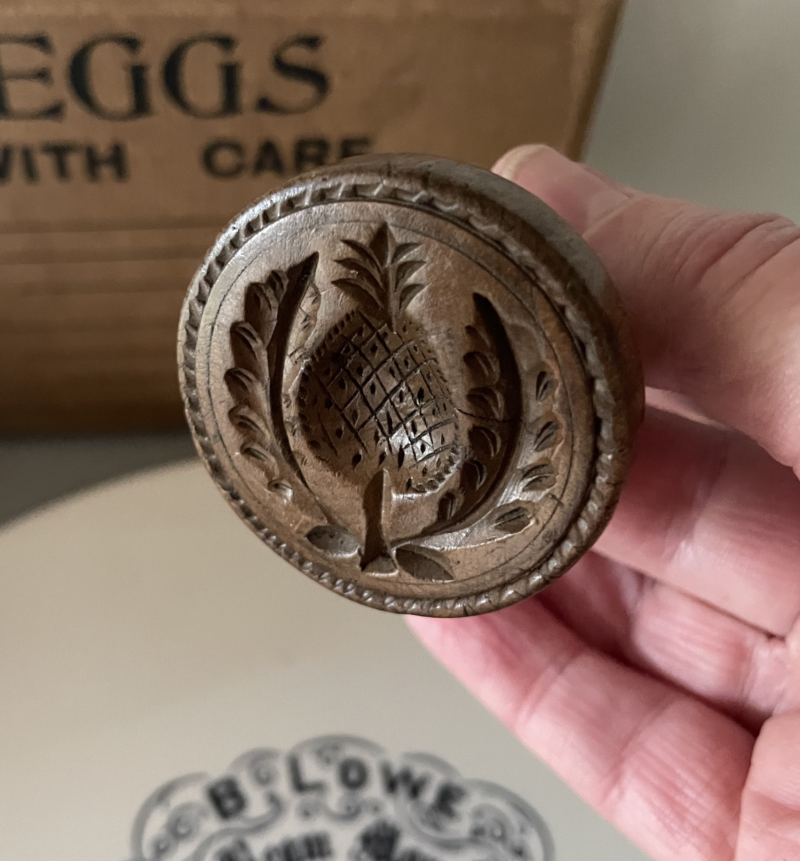 Rare Antique Treen Dairy Butter Stamp - Wooden Butter Mould - Pineapple ...