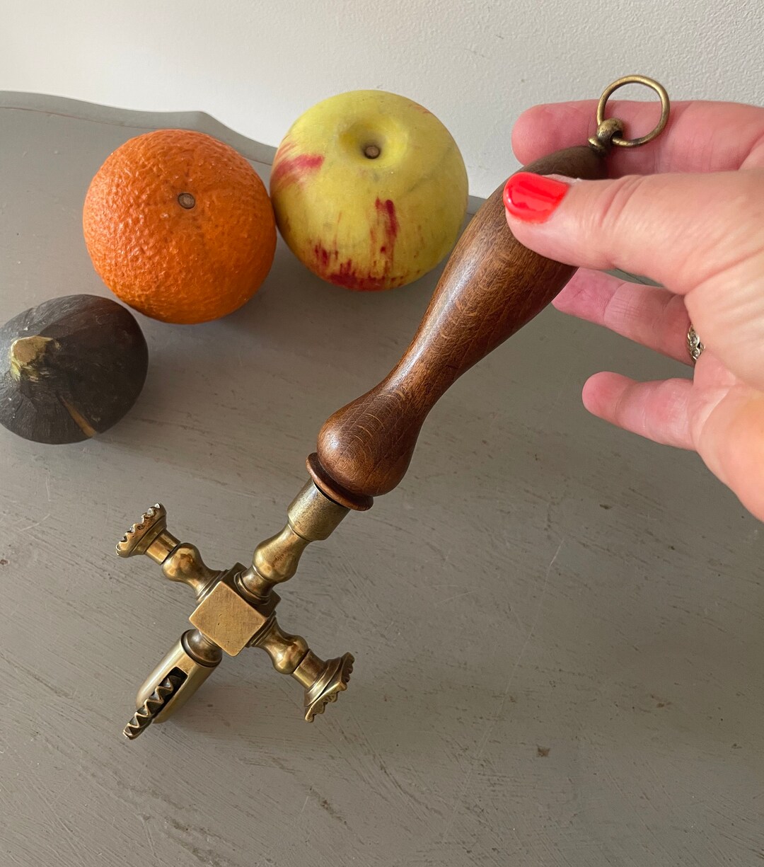 Antique Treen Wooden Carved Handle With Brass 3 Way Pastry Marker ...