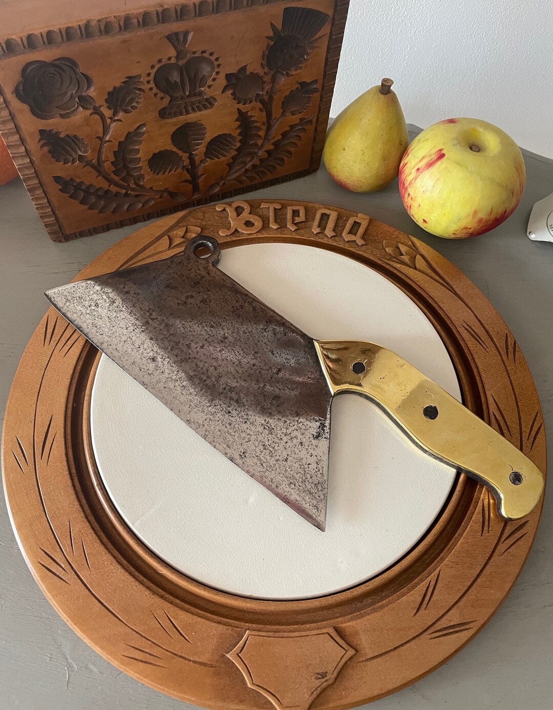 Amazing 18th Century Brass and Steel Herb Chopper or Mezzaluna Dough ...