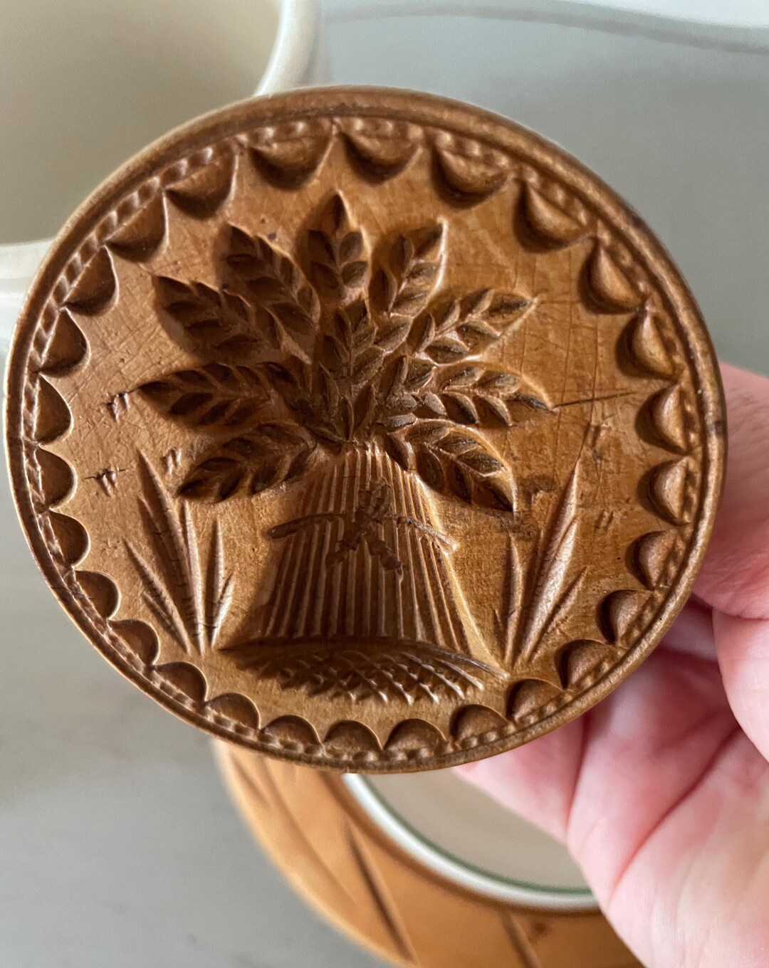 Antique Treen Dairy Butter Stamp - Wooden Butter Mould - Sheaf of Wheat ...