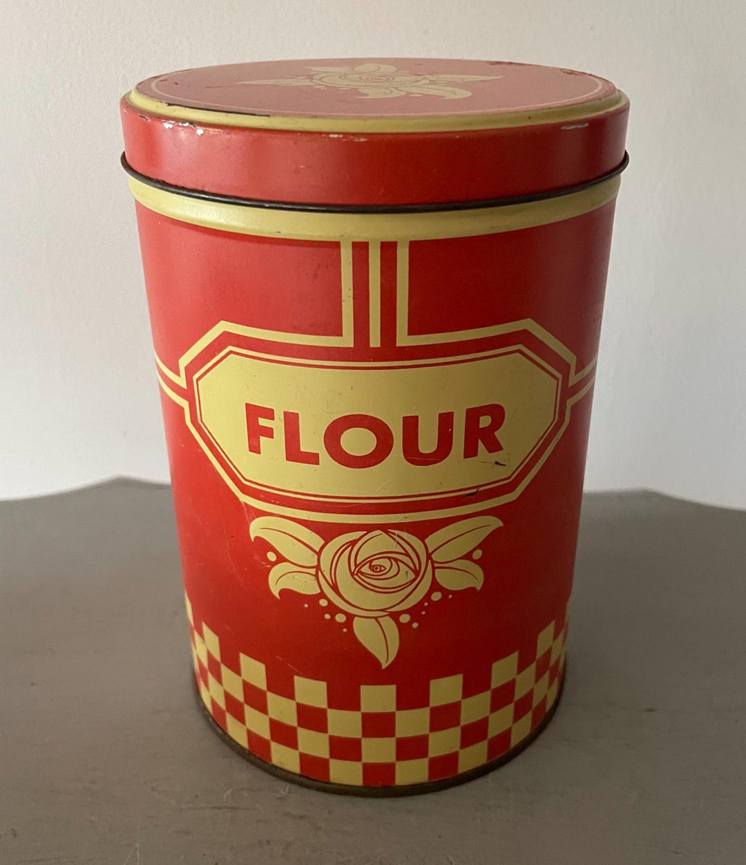 Vintage Red and Cream, Deco Style Flour Storage Tin - Etsy