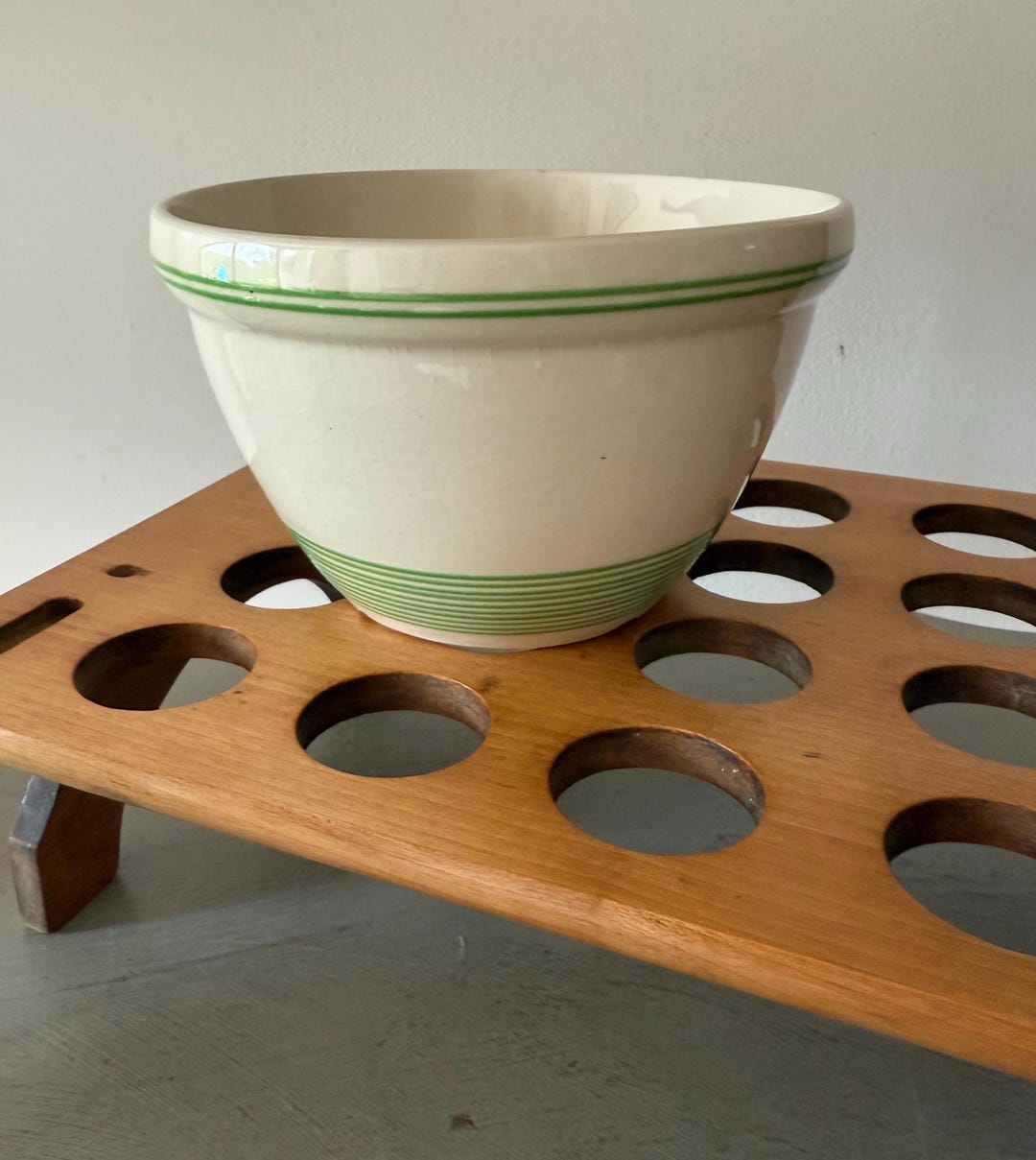 Vintage Original 1930s White and Green Striped Pudding Bowl Mixing Bowl ...