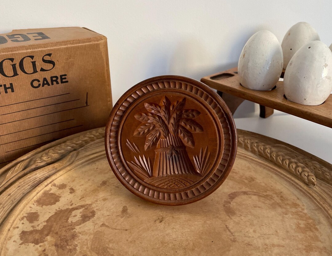 Large Antique Treen Dairy Butter Stamp Wooden Butter Mould Sheaf of ...