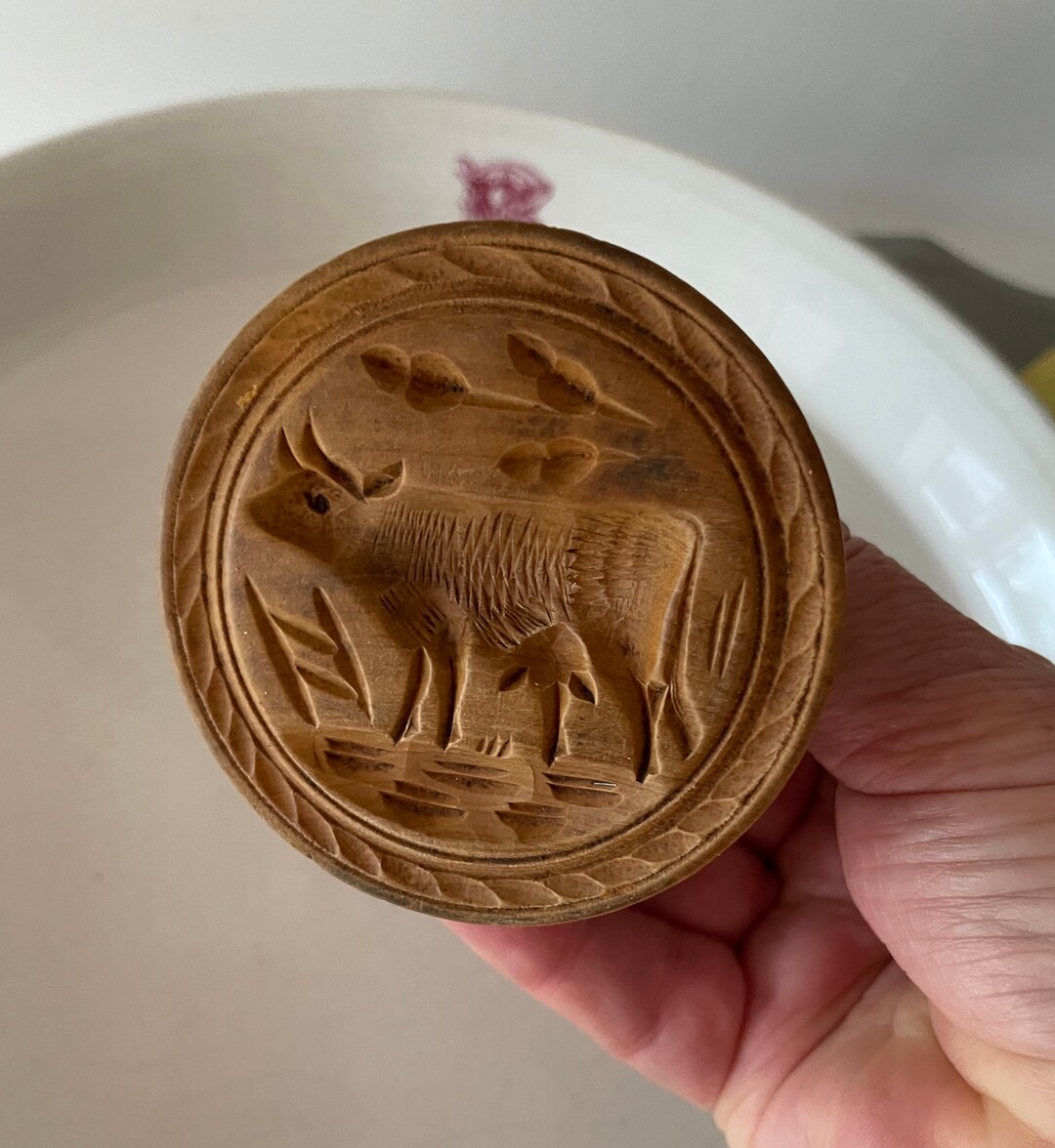 Antique Treen Dairy Butter Stamp Dairy Cow Shape Butter Mould Biscuit ...