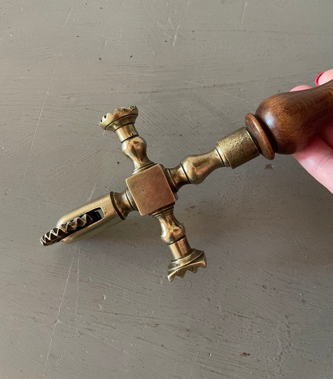 Antique Treen Wooden Carved Handle With Brass 3 Way Pastry - Etsy