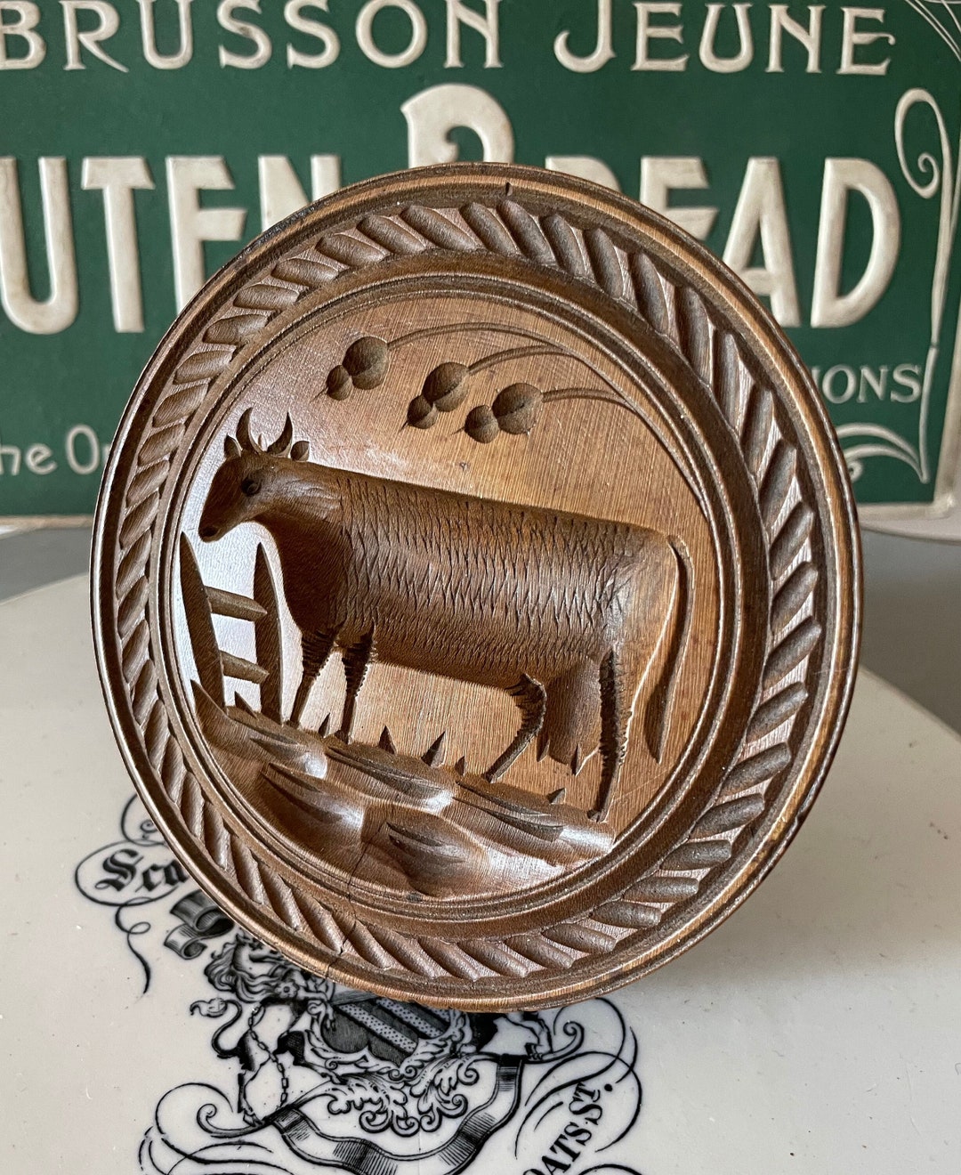 Ex Large Antique Treen Dairy Butter Stamp Cow Shape Butter Mould ...