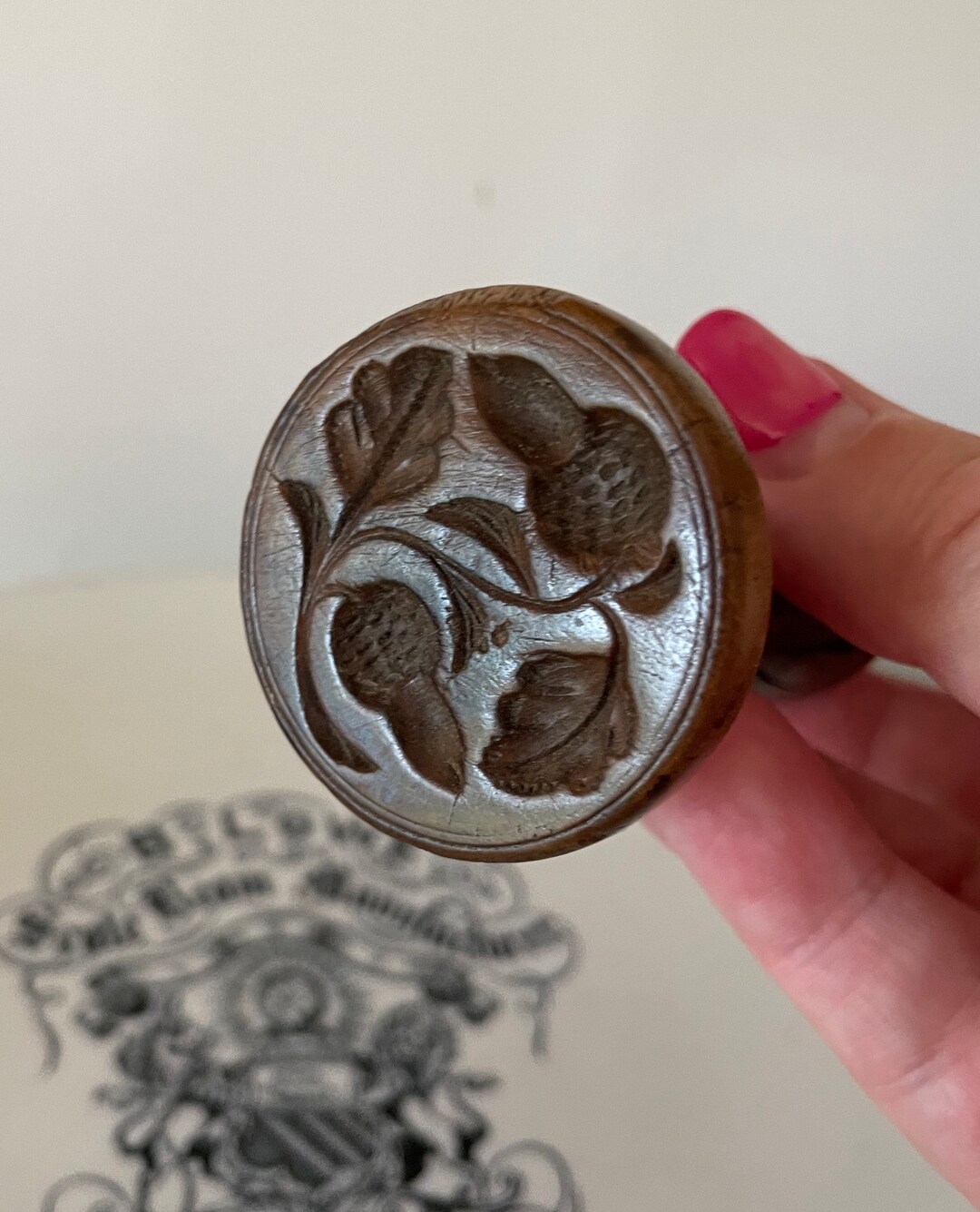 Small Antique Treen Dairy Butter Stamp Autumn Acorn Shape Butter Mould ...