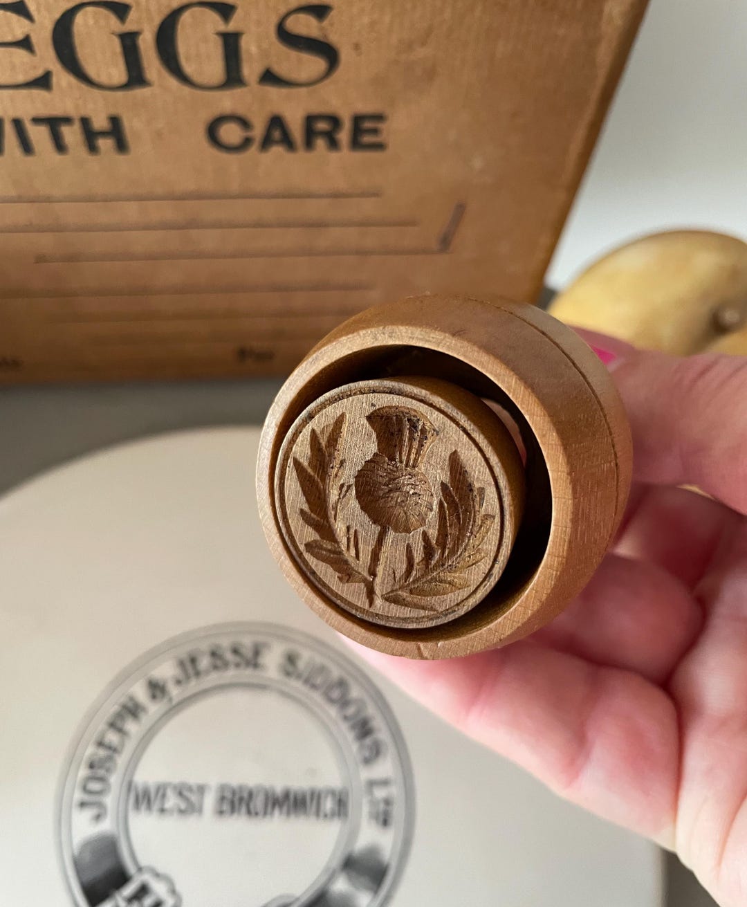 Small Vintage Treen Dairy Butter Stamp Thistle Shape Wooden Butter ...