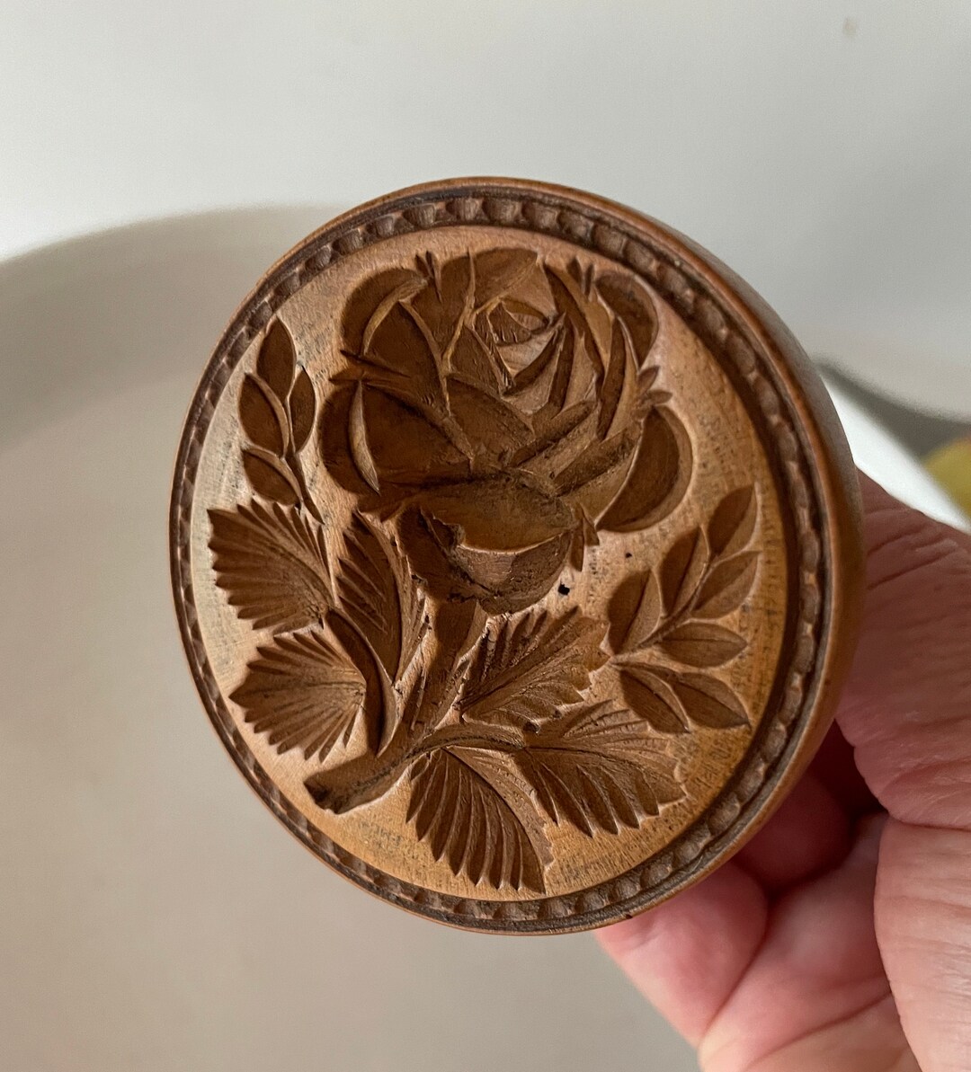 Antique Treen Dairy Butter Stamp Rose Shape Butter Mould Biscuit Stamp ...