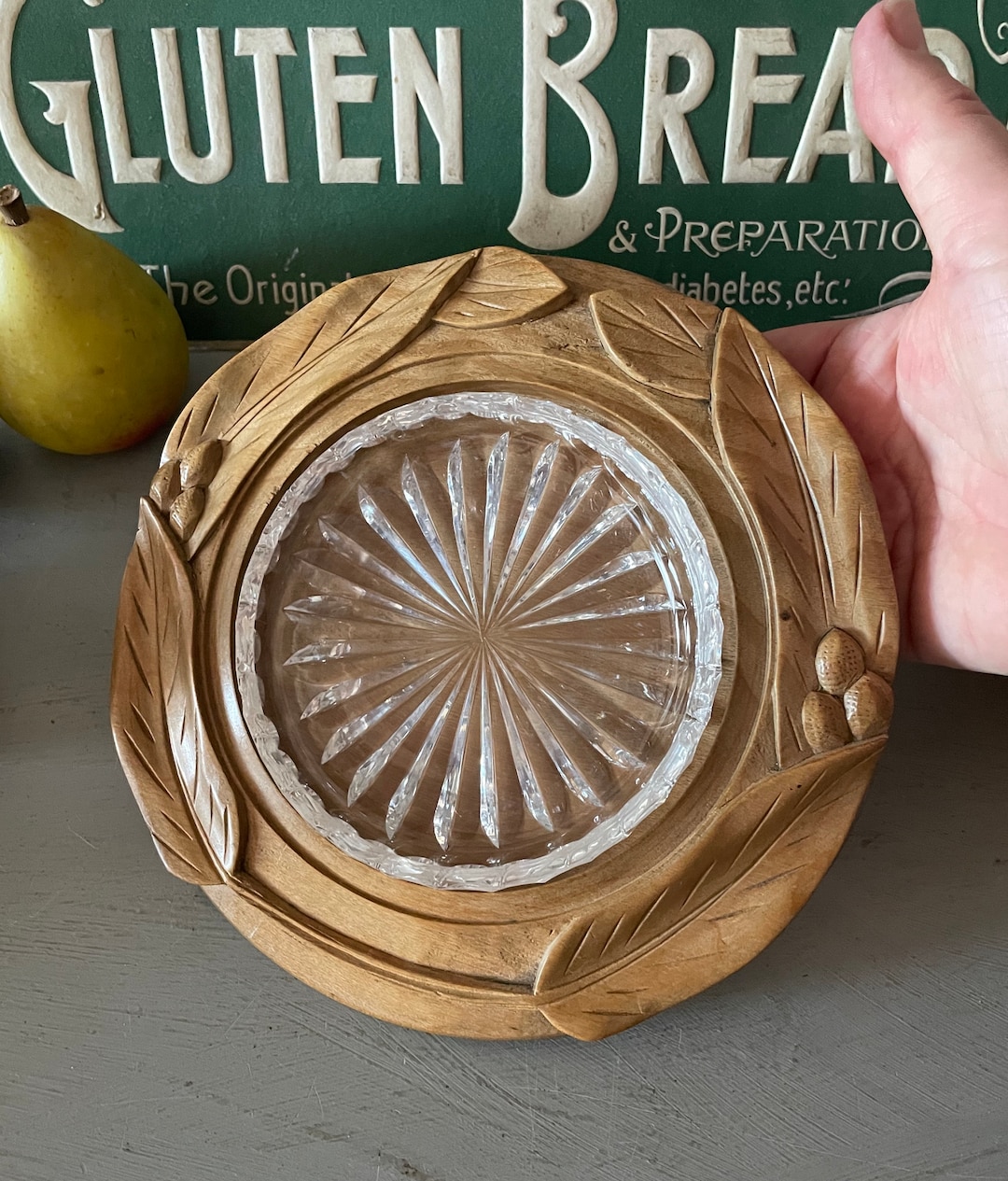 Rare Antique Carved Treen Wooden Butter Dish With Glass Insert - Butter ...