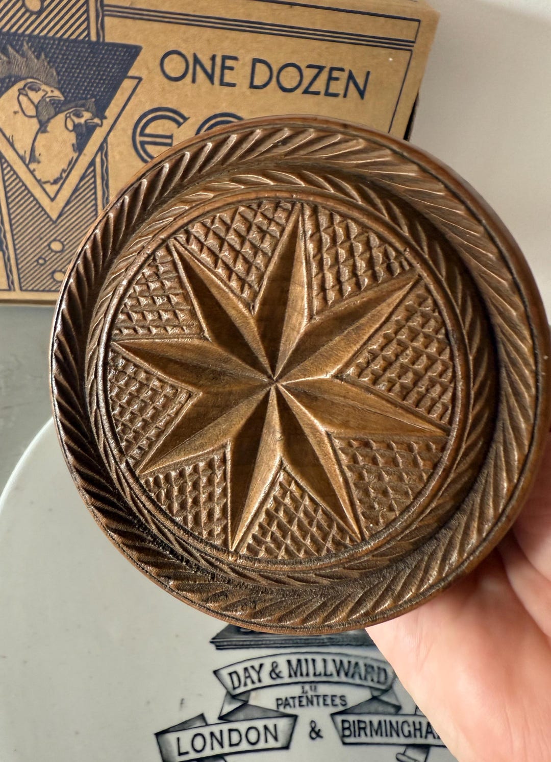 Antique Treen Butter Stamp – Wooden Biscuit Mould, Star Flower Design ...