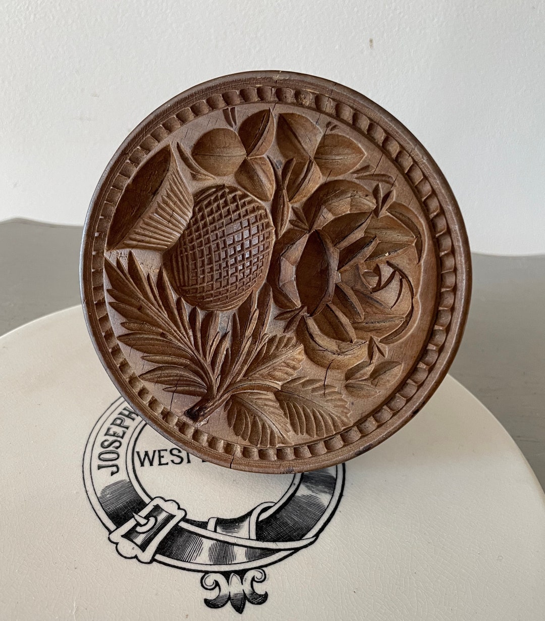 Large Antique Victorian Wooden Treen Butter Stamp Biscuit Stamp Mould ...