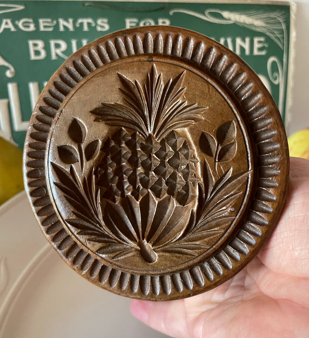 Large Antique Treen Dairy Butter Stamp Pineapple Shape Butter Mould ...