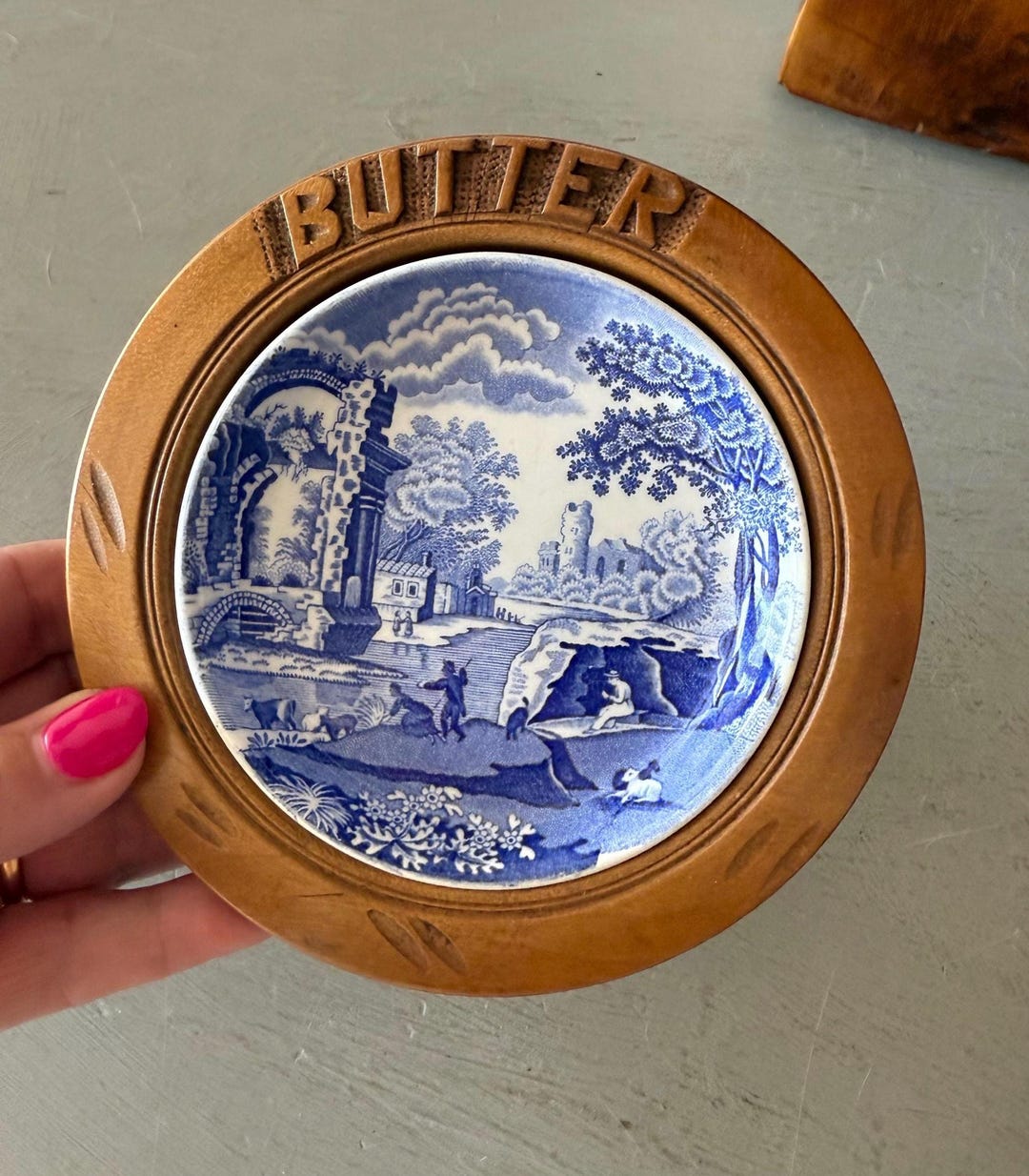 Vintage Treen Dairy Butter Dish - Blue and White Butter Plate - Butter ...