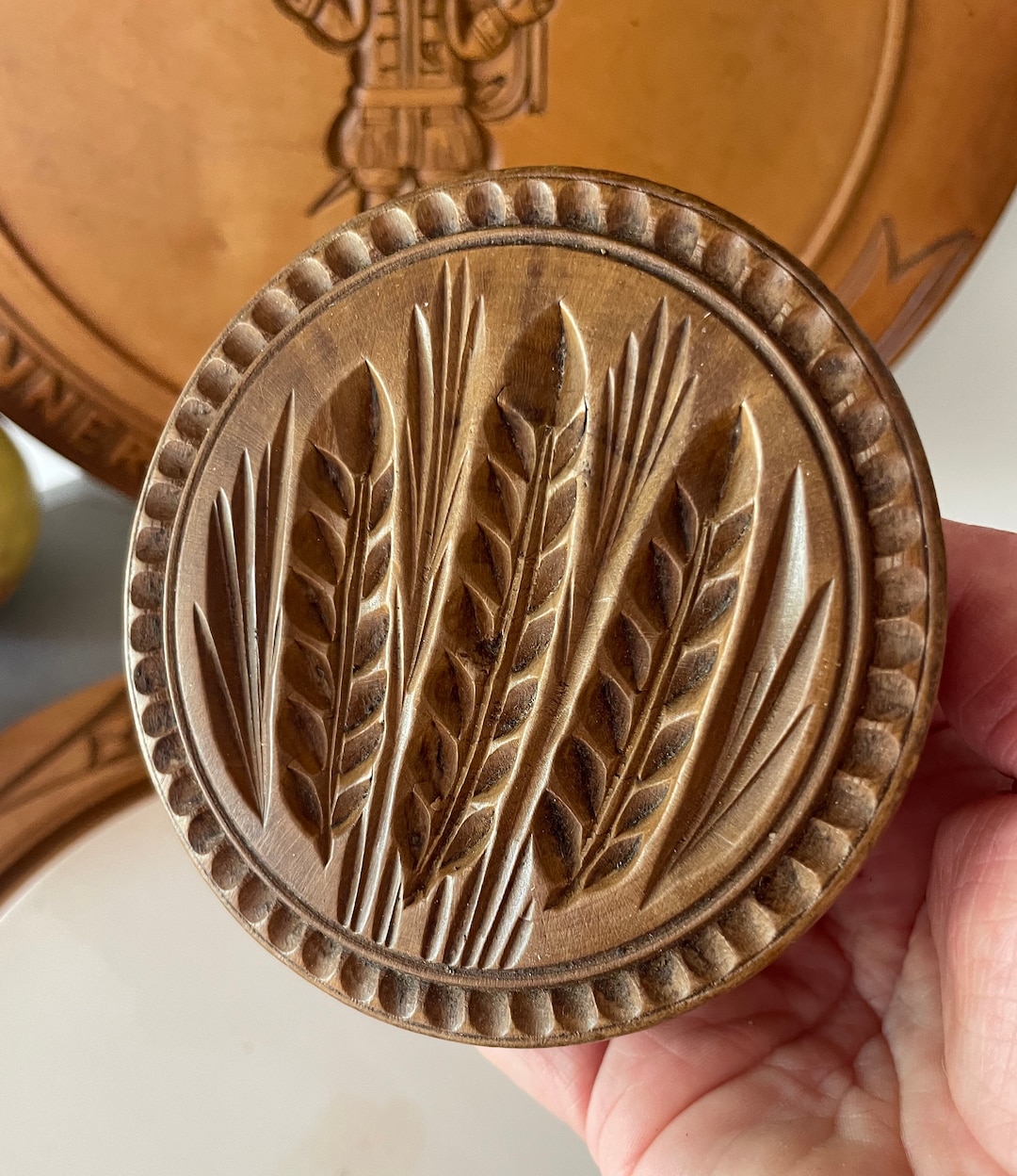Large Antique Treen Dairy Butter Stamp - Wooden Butter Mould ...