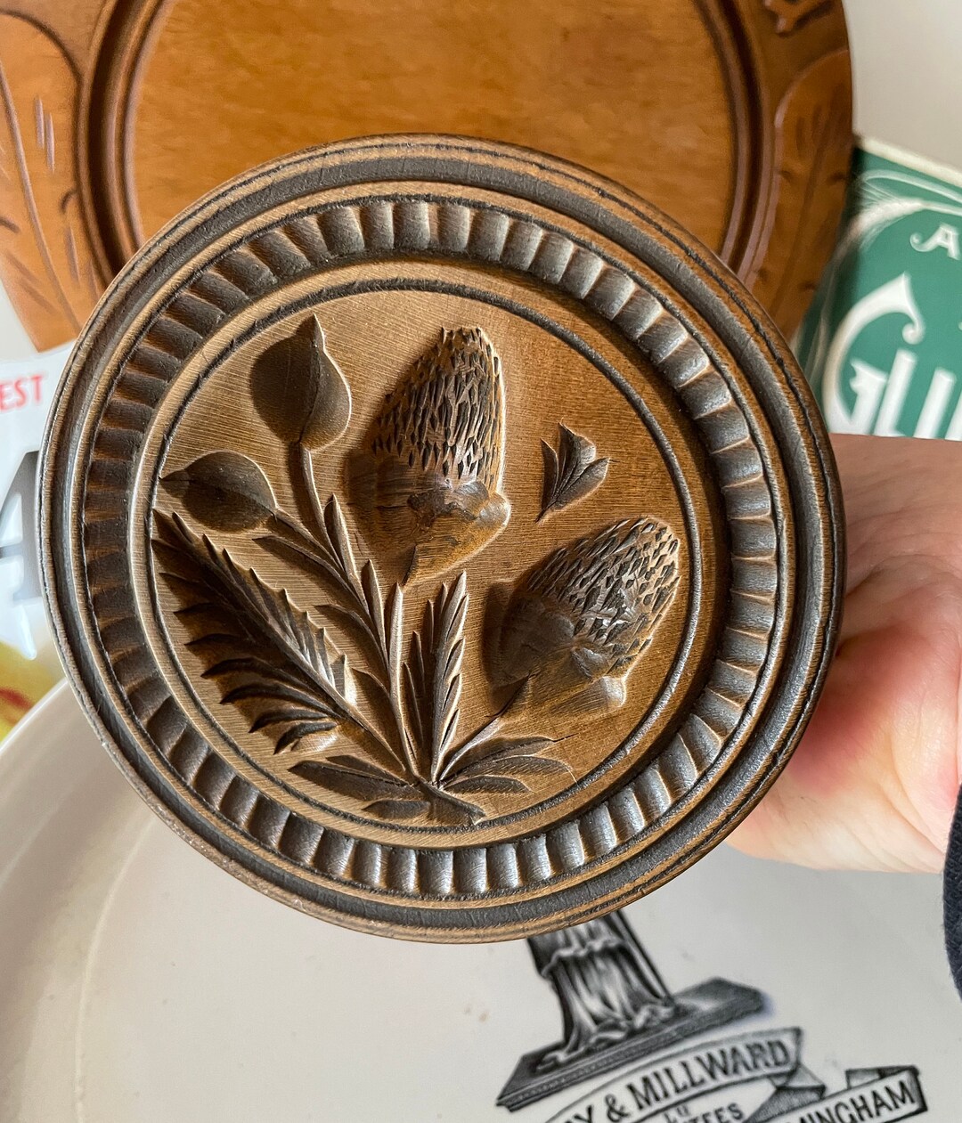 Large Antique Treen Dairy Butter Stamp - Wooden Butter Mould ...