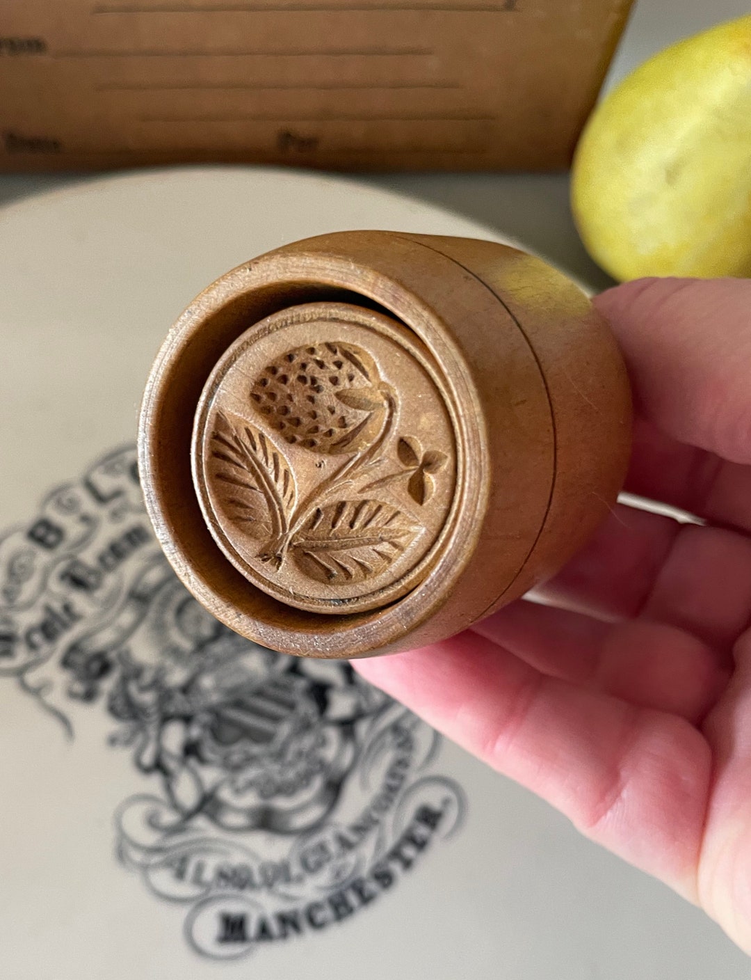 Small Antique Treen Dairy Butter Stamp Strawberry Carving - Etsy