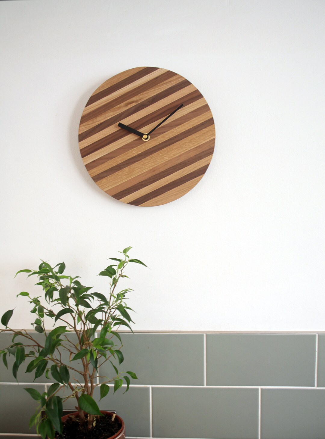 Striped Wooden Round Wall Clock - Etsy