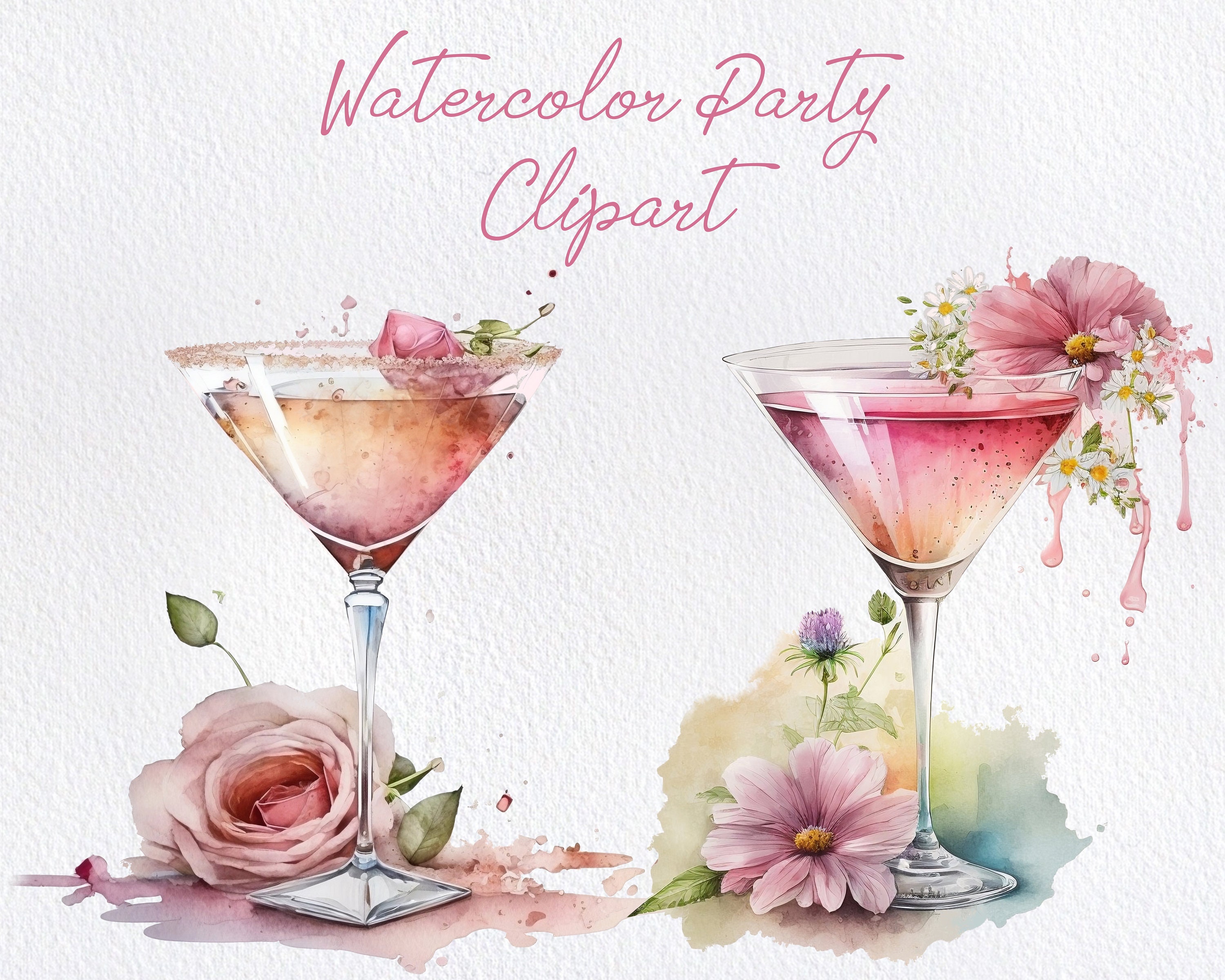 Watercolor Party, Bridal Clipart, Watercolor Champagne Glass With Pink ...
