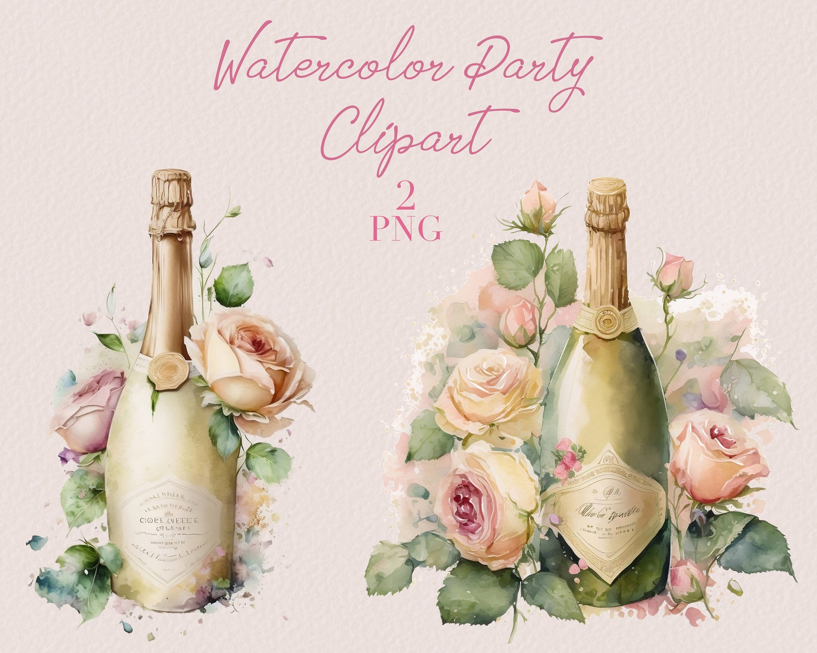 Watercolor Champagne Clipart, Bridal Clipart, Flower Bottle, Wine ...