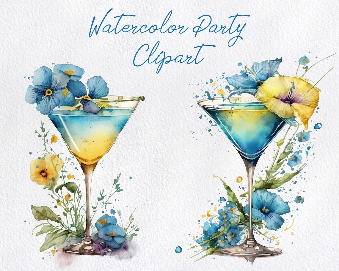 Watercolor Cocktail Glasses Watercolor Champagne Glass With - Etsy