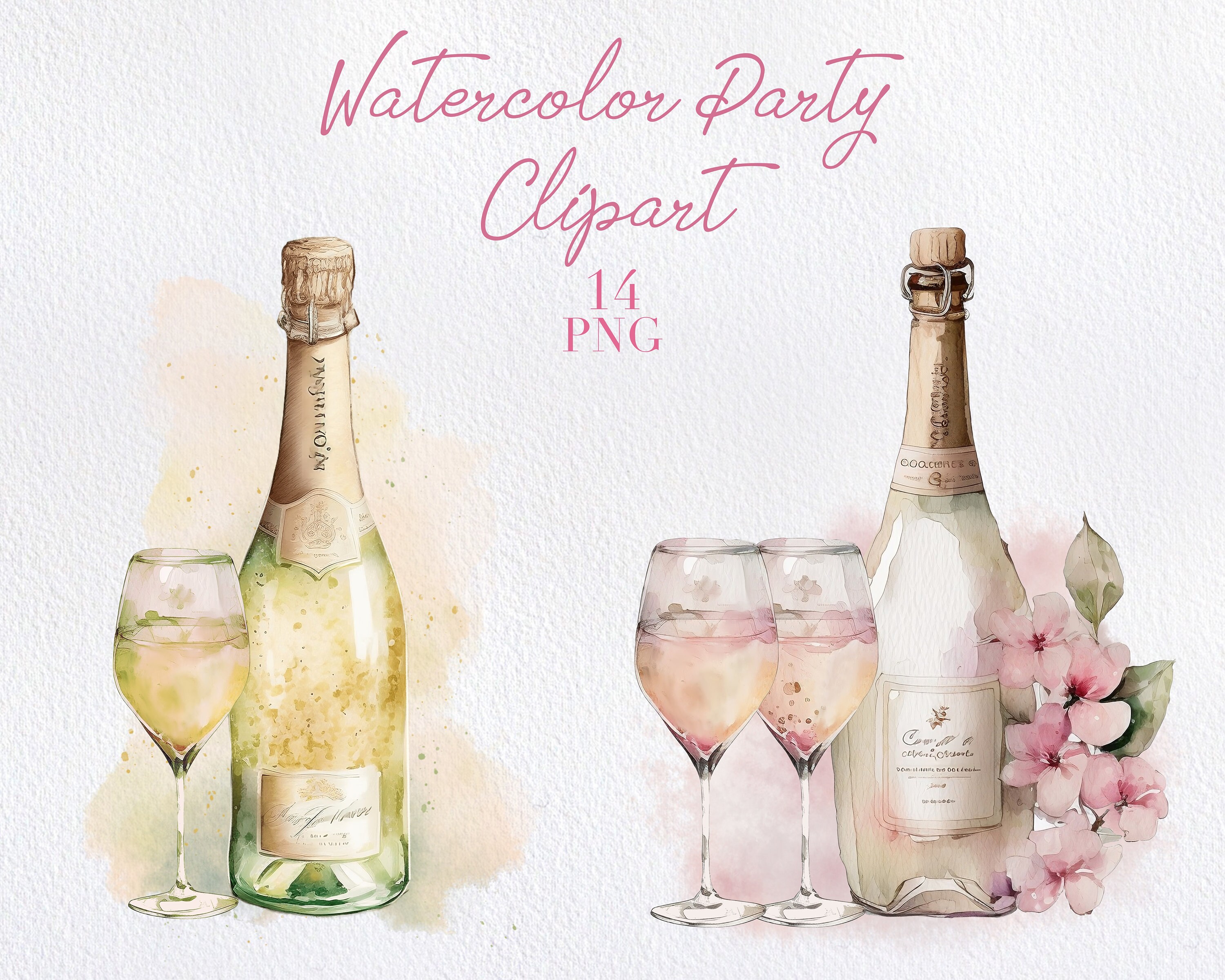 Watercolor Champagne Clipart, Watercolor Glasses, Floral Wine Clipart ...