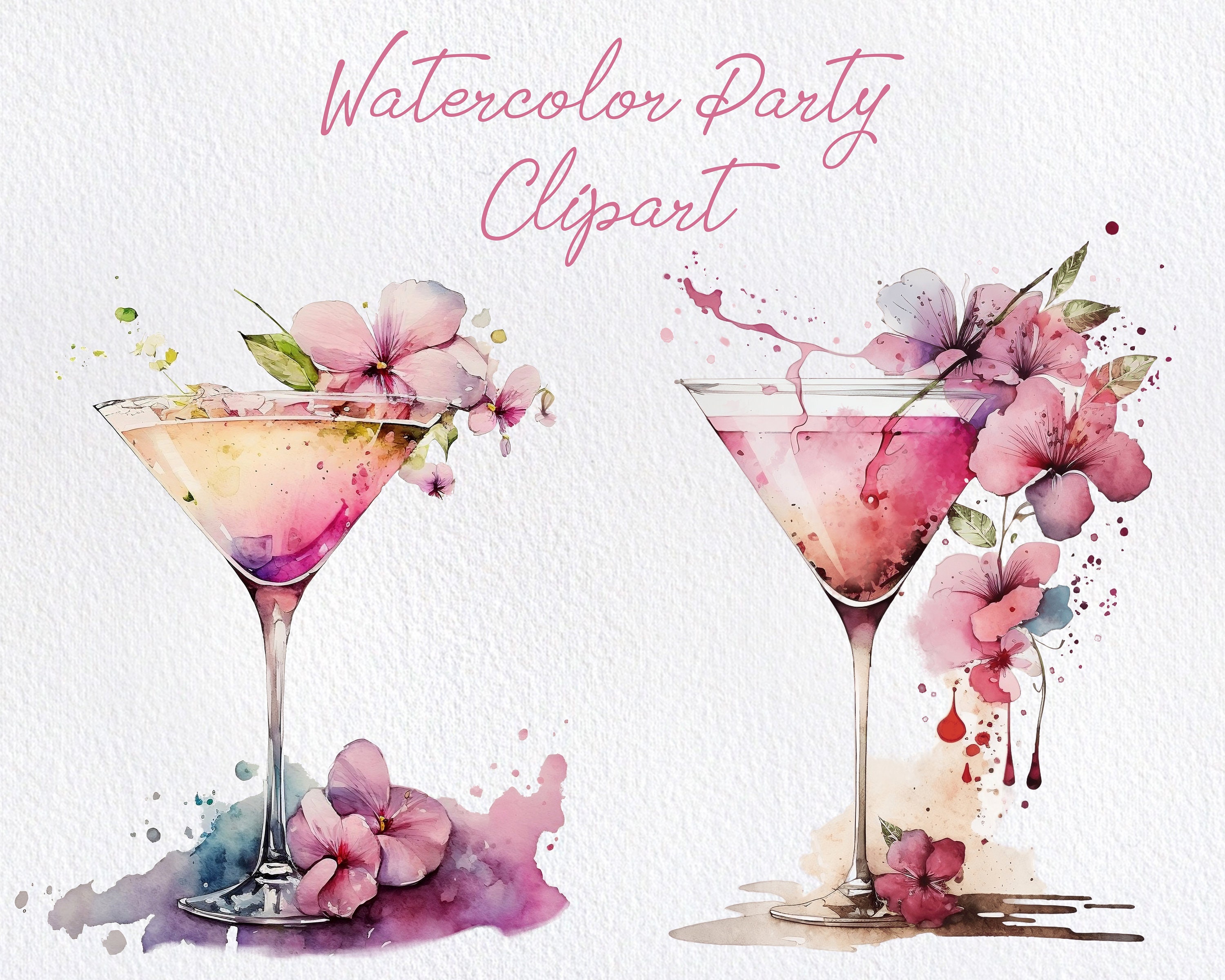 Watercolor Champagne Glass With Pink Flowers, Watercolor Party Clipart ...