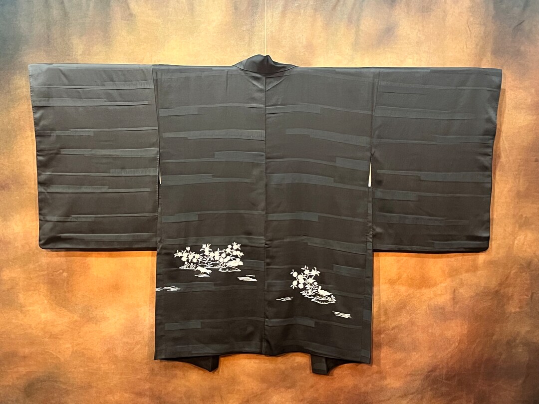Japanese Haori Kimono, Black, Silk Lined Kimono Robe, Vintage Kimono ...