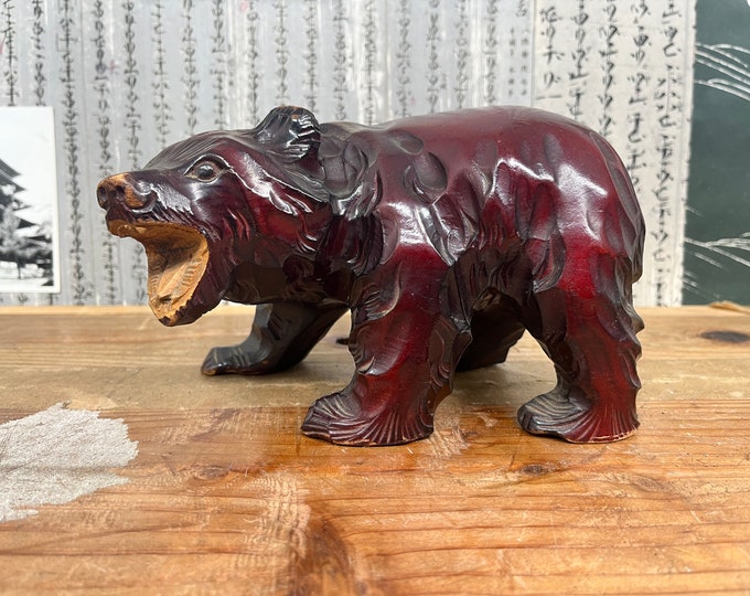 Japanese Ainu Bear, Wooden Bear, Vintage Hand Carved Bear Figurine 17cm ...