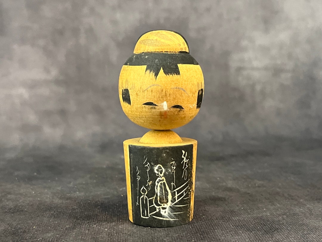 Miniature Bobblehead Kokeshi Doll, Vintage Japanese Wooden Kokeshi ...
