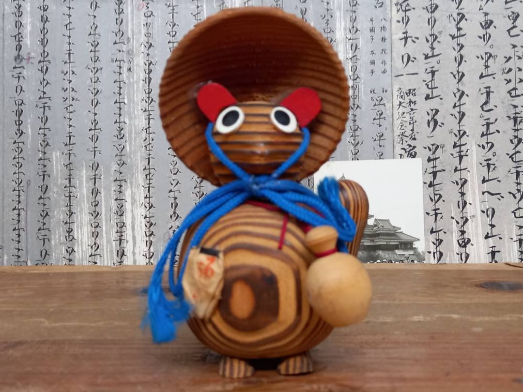 Miniature Tanuki Doll, Wooden Tanuki Kokeshi, Hand Made Folk Art From ...