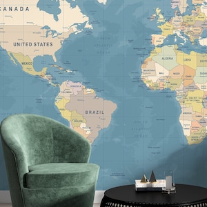 Giant World Map Wall Mural - Removable Wallpaper Map of the World ...