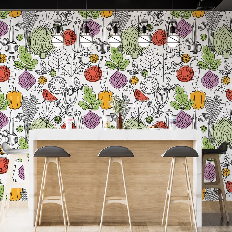 Retro Kitchen Wallpaper - Etsy