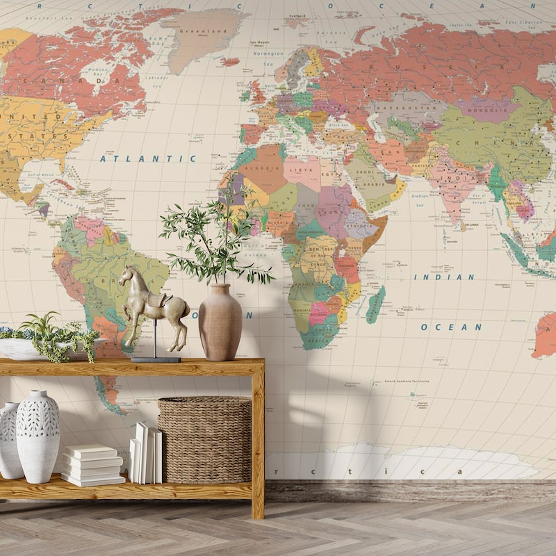 World Map Wall Mural - Etsy