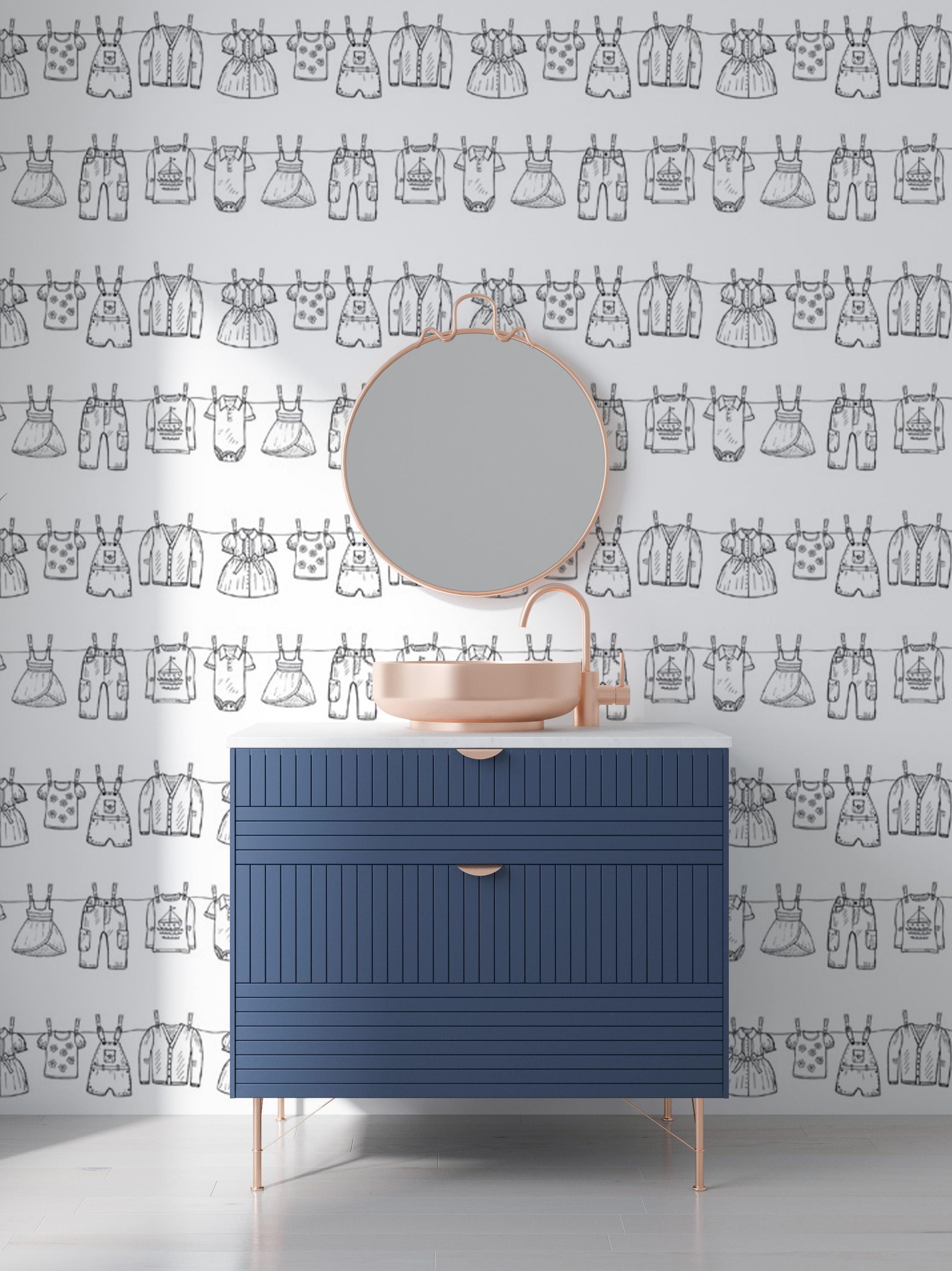 Vintage Laundry Room Wallpaper With Hanging Clothes, Wallpaper for ...