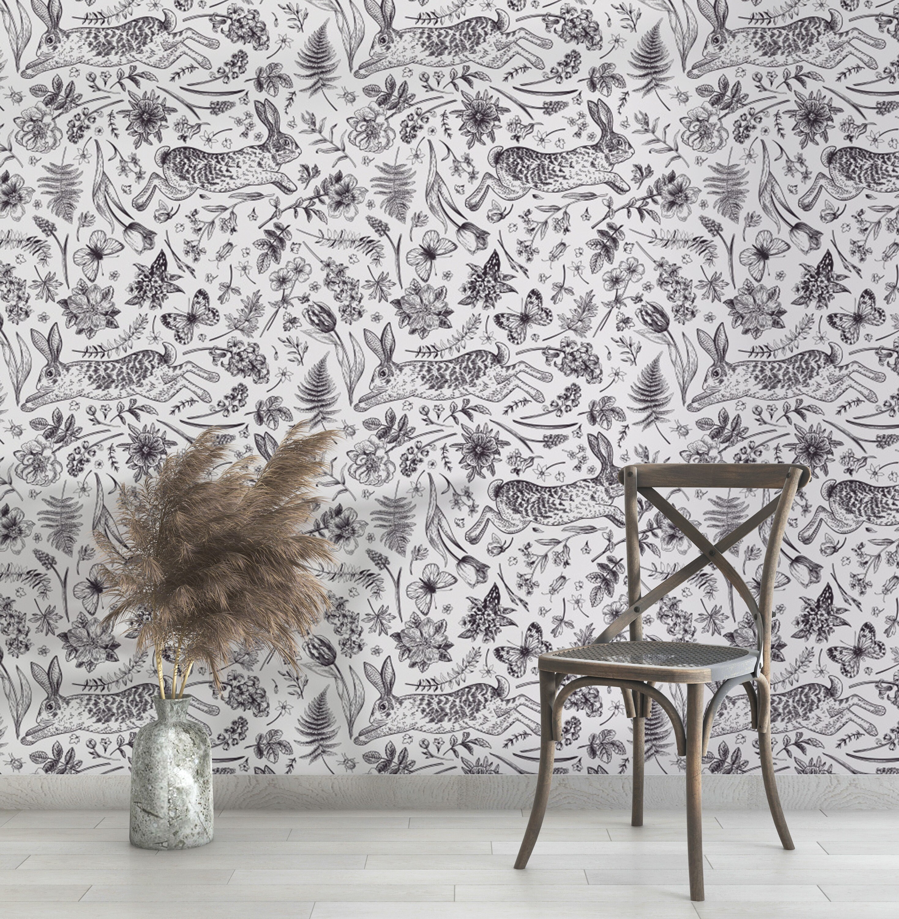 Rabbit Wallpaper Vintage Wallpaper Peel and Stick Wallpaper - Etsy