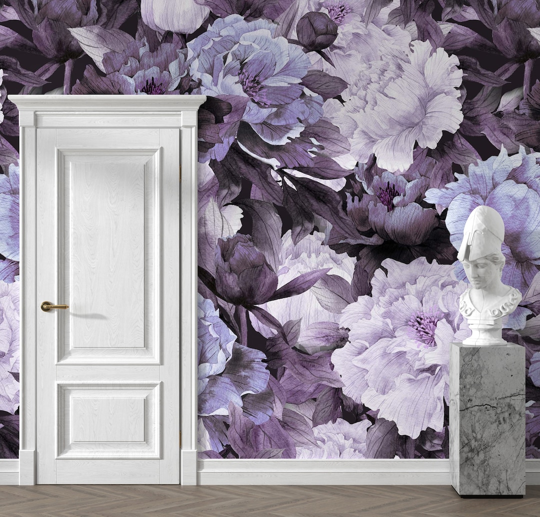 Violet Floral Wallpaper Peel and Stick, Peony Wallpaper, Blossom ...
