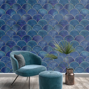 Fish Scale Wave Murals, Removable Wallpaper,peel and Stick Wall Paper ...