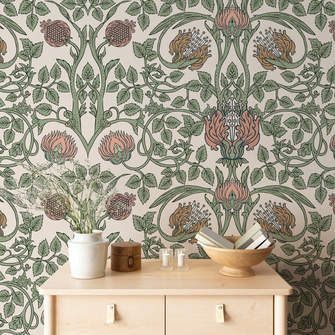 Vintage William Morris Wallpaper, Green Foliage Removable, Self ...