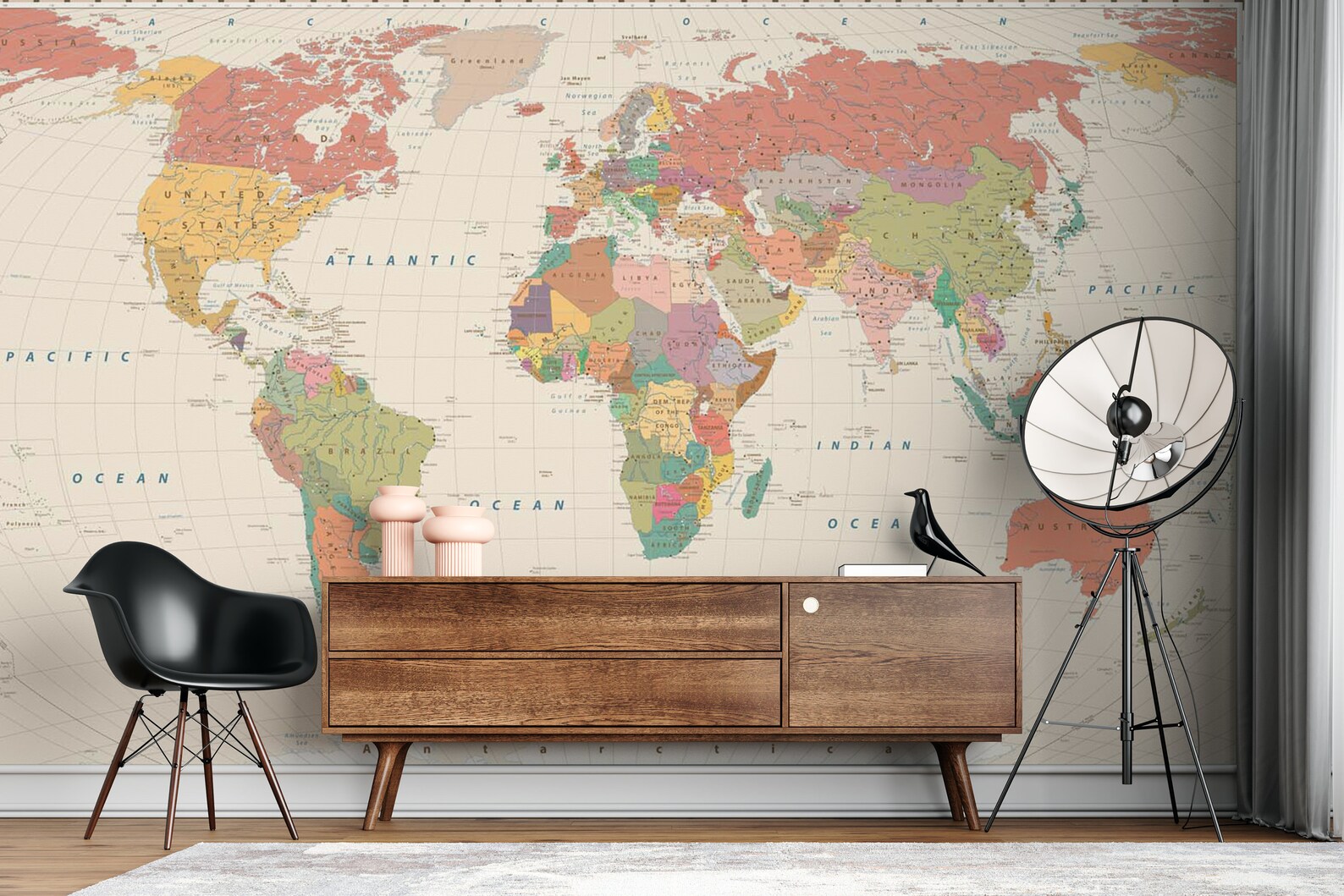 World Map Wallpaper Peel and Stick Self Adhesive Dark Political World ...