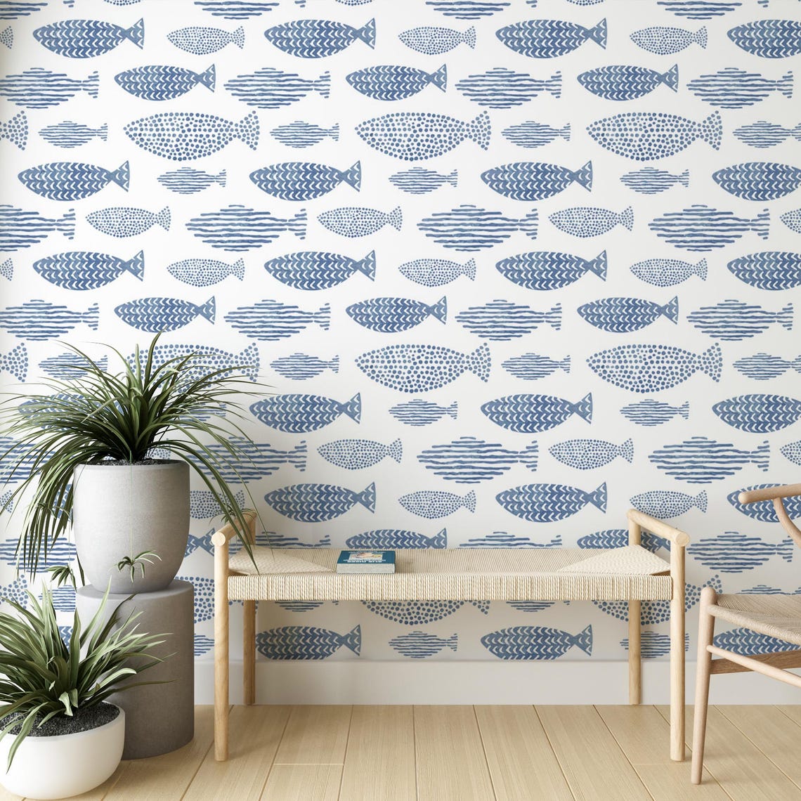 Blue Wallpaper, Fish Wallpaper Peel and Stick, Lake House Decor ...