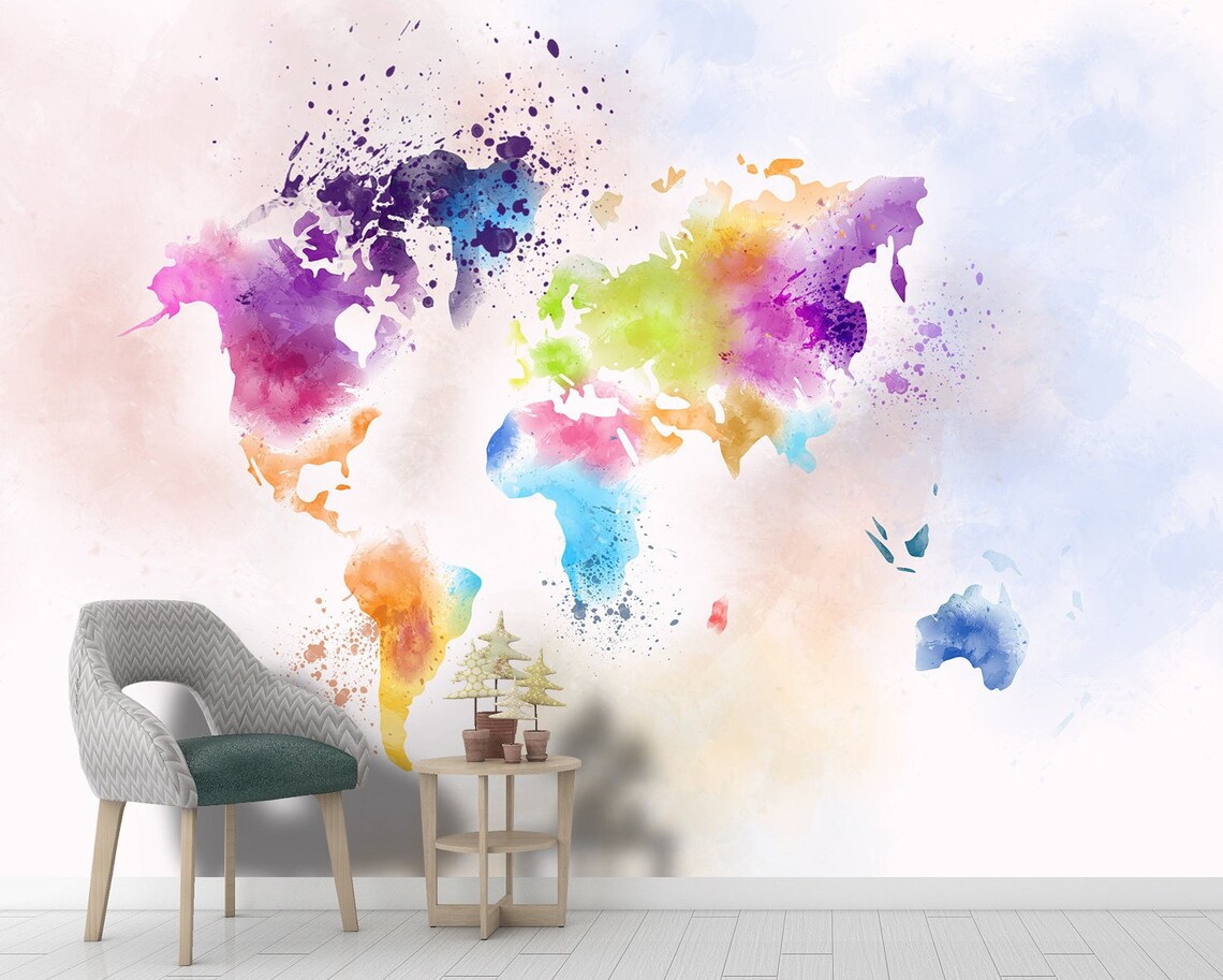 World Map Wallpaper Removable Wallpaper Peel and Stick | Etsy