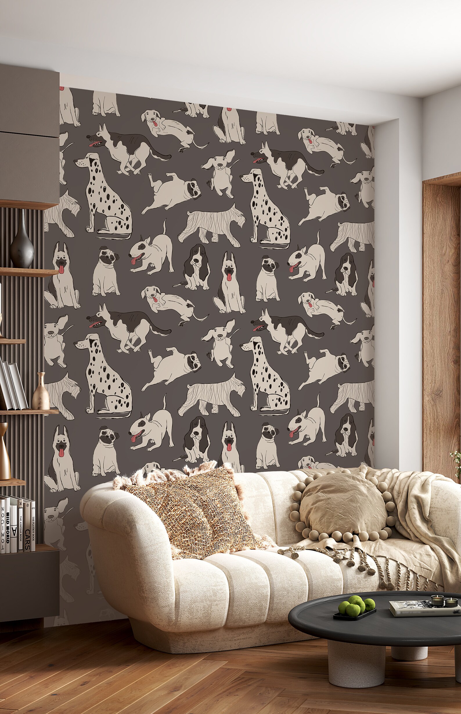 Hand Drawing Dogs Wall Mural, Cute Animals Wallpaper Peel and Stick ...