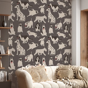Hand Drawing Dogs Wall Mural, Cute Animals Wallpaper Peel and Stick ...