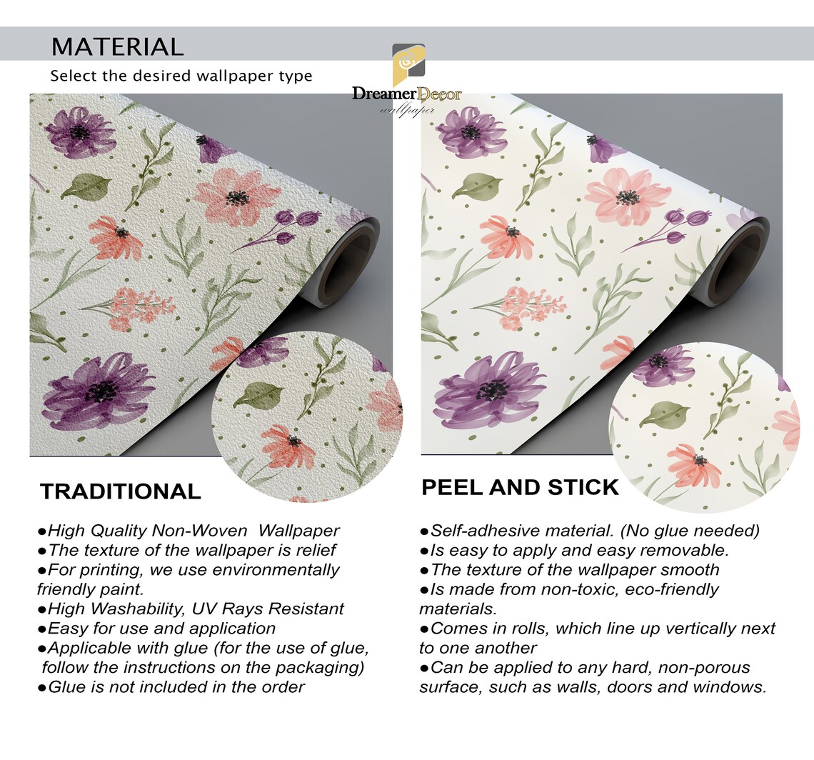 Floral Wallpaper Removable Wallpaper Peel and Stick Wallpaper - Etsy