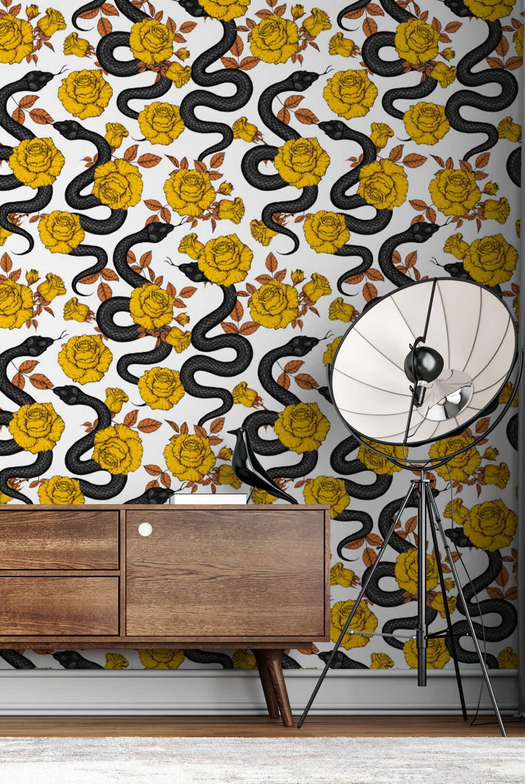 Black Snake and Rose Wallpaper - Removable Self Adhesive Peel & Stick ...
