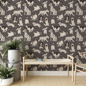 Hand Drawing Dogs Wall Mural, Cute Animals Wallpaper Peel and Stick ...