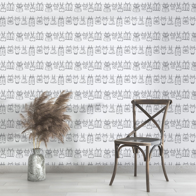 Vintage Laundry Room Wallpaper With Hanging Clothes, Wallpaper for ...