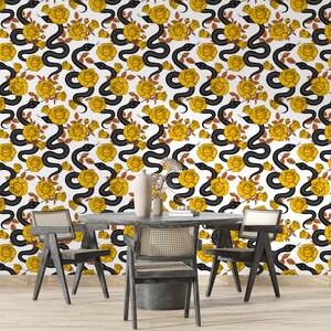 Black Snake and Rose Wallpaper - Removable Self Adhesive Peel & Stick ...